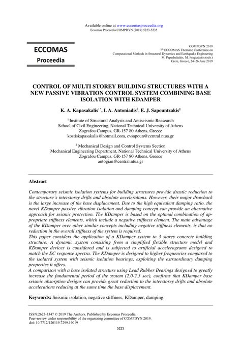 Pdf Control Of Multi Storey Building Structures With A New Passive