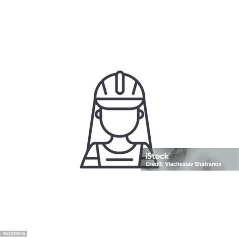 건설 여자 노동자 선형 아이콘 개념입니다 건설 여자 노동자 선 벡터 기호 상징 그림 안전모에 대한 스톡 벡터 아트 및 기타 이미지 안전모 여자 아이콘 Istock