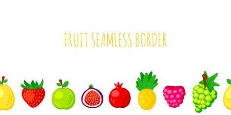 Colorful Cartoon Fruit Icon Set Isolated On White Background Natural Seamless Border Frame