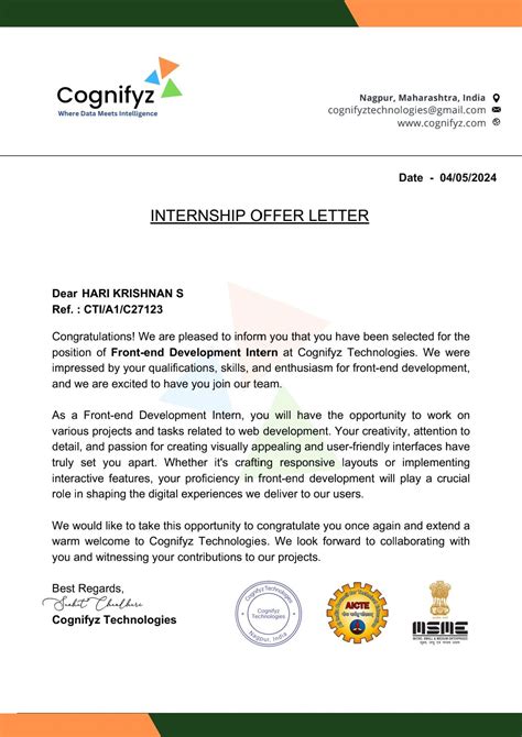 Hari Krishnan S On Linkedin Frontendintern Internshipaccepted Html