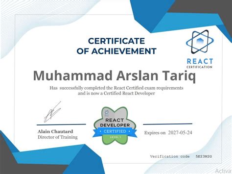 Completed React Certification Level 1 Muhammad Arslan Tariq Posted On