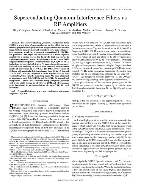 Pdf Superconducting Quantum Interference Filters As Rf Amplifiers