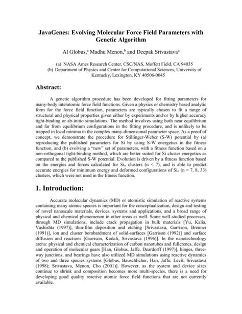 Javagenes Evolving Molecular Force Field Parameters