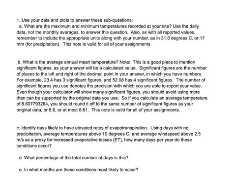 solved 1 use your data and plots to answer these