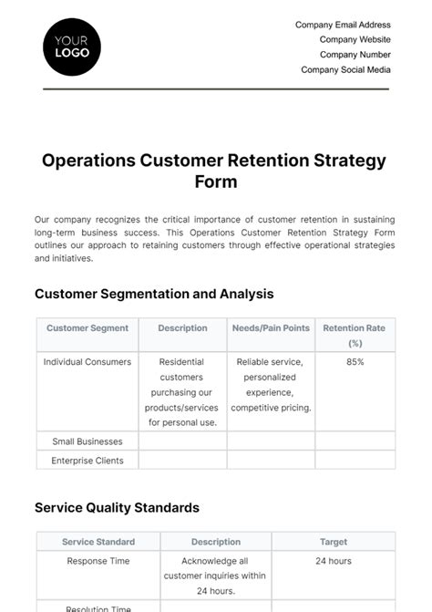 Free Operations Customer Retention Strategy Form Template To Edit Online