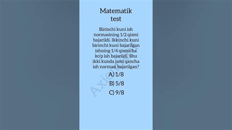 Qiziqarli Matematik Test Matnli Masala Youtube