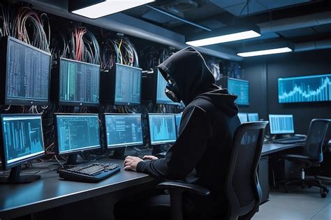 Premium Ai Image Masked Hacker Is Using Computer For Organizing Massive Data Breach Attack On