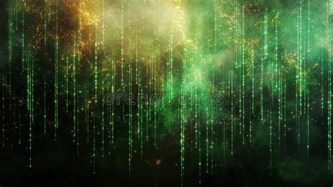 Abstract Green Matrix Code Data Stream On Dark Background Digital Rain