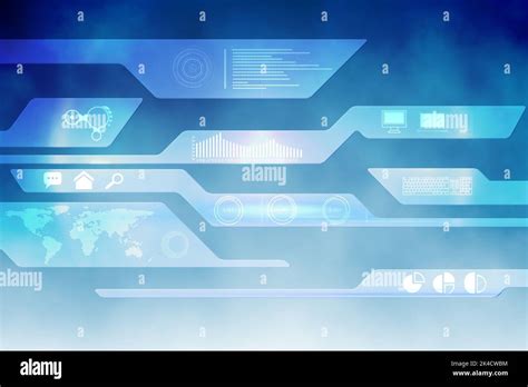 Abstract Illustration Of Digital Interface Layout With Data Processing Against Blue Background