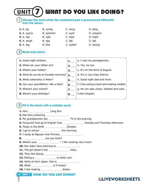 Unit 7 What Do You Like Doing Activity Live Worksheets