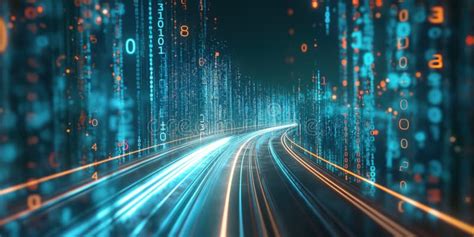 Abstract Highway Path Through Digital Binary Towers In Cityscape Fast Lane For Big Data