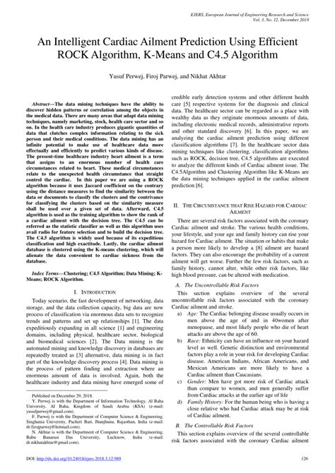 Pdf An Intelligent Cardiac Ailment Prediction Using Efficient Rock
