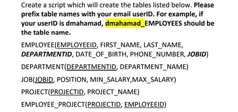 Solved Create A Script Which Will Create The Tables Listed Chegg Com