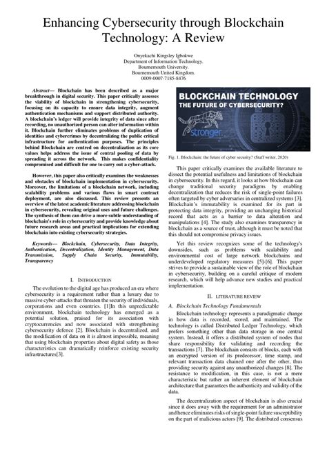 Pdf Enhancing Cybersecurity Through Blockchain Technology A Review