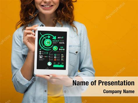 Curly Cropped View Girl Holding PowerPoint Template Curly Cropped View Girl Holding PowerPoint