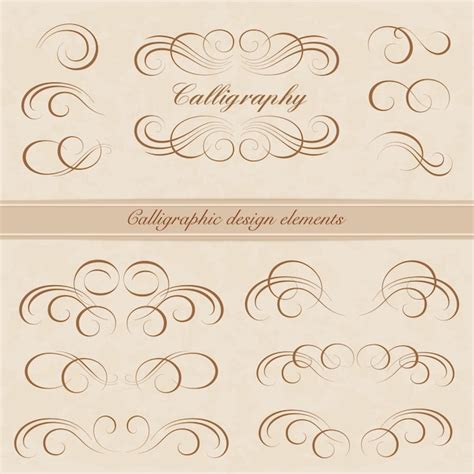 붓글씨 디자인 요소의 집합입니다 페이지 장식 프리미엄 벡터