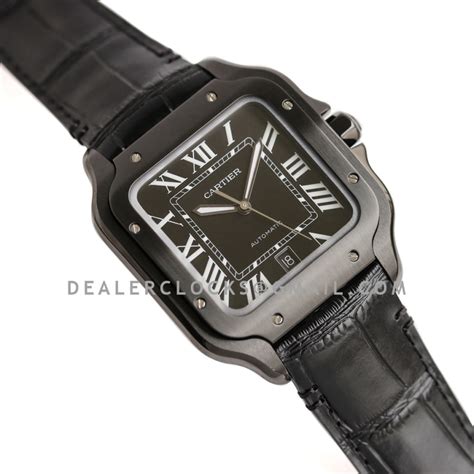 Santos De Cartier 40mm Black Dial In Pvd On Black Leather Strap
