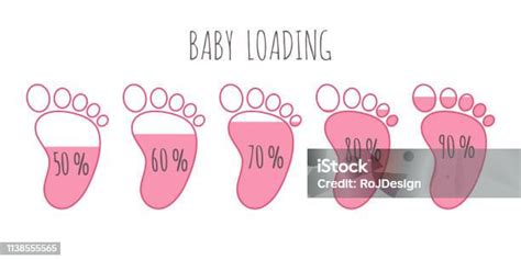 다양 한 퍼센트 풀 핑크 발자국 벡터 일러스트 레이 션 세트와 아기 로딩 개념입니다 임신에 대한 스톡 벡터 아트 및 기타 이미지 임신 축하하기 싣기 Istock