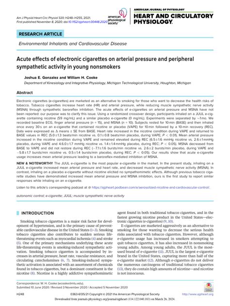 Gonzalez Cooke 2021 Acute Effects Of Electronic Cigarettes On Arterial