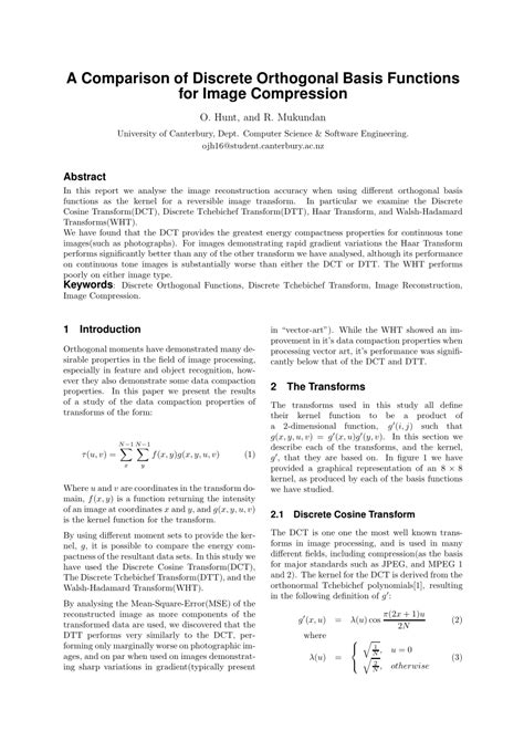 pdf a comparison of discrete orthogonal basis functions for image