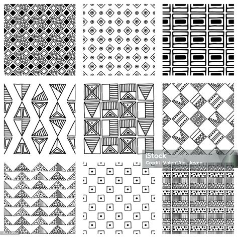 원활한 벡터 패턴입니다 흑인과 백인 기하학적 배경 손으로 그려 장식 부족 요소 인종 민족 전통 모티브 인쇄 그래픽 벡터 일러스트입니다 0명에 대한 스톡 벡터 아트 및 기타