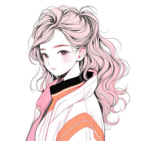 Anime Girl With Long Hair And Pink Jacket Looking At Camera Generative
