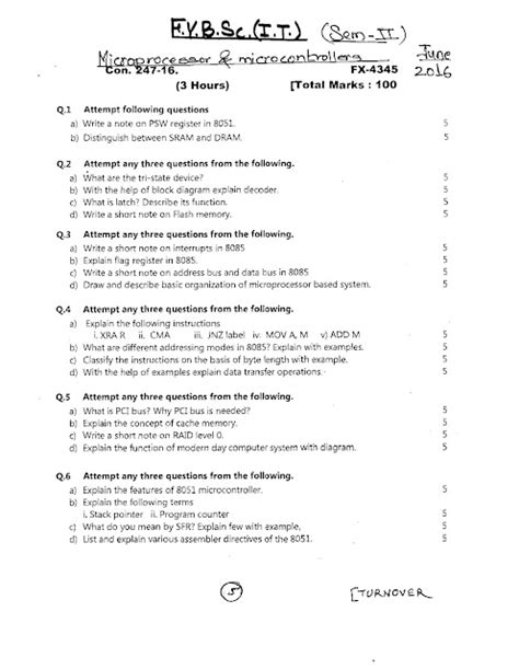 University Of Mumbai Fybsc It Sem Ii Microprocessor And Microcontrollers Old Question