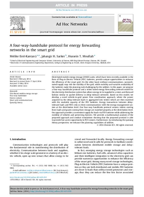 Pdf A Four Way Handshake Protocol For Energy Forwarding Networks In The Smart Grid