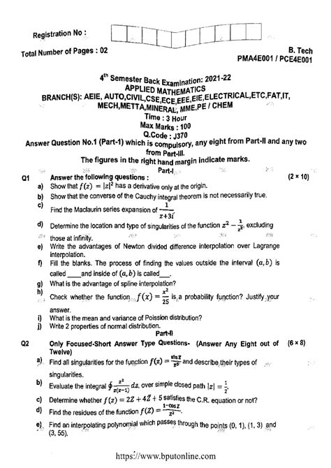Btech All 4 Sem Applied Mathematics Pma4e001 2022 Computer Network