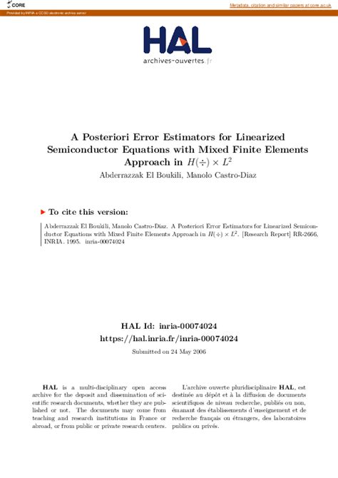 Pdf A Posteriori Error Estimators For Linearized Semiconductor Equations With Mixed Finite