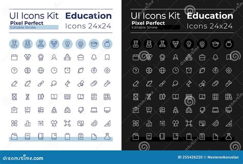 Distance Education Pixel Perfect Linear Ui Icons Set For Dark Light