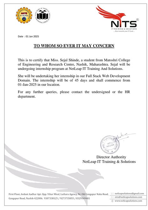 Internship Fullstackwebdevelopment Learningandgrowth Sejal Shinde