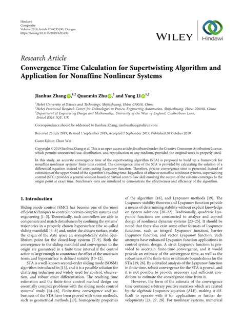 Pdf Convergence Time Calculation For Supertwisting Algorithm And Application For Nonaffine