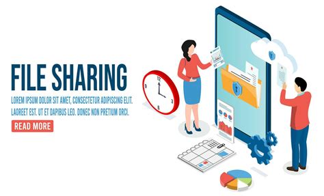 D Isometric File Sharing And Transfer Concept For Transferred Encrypted Form Business And