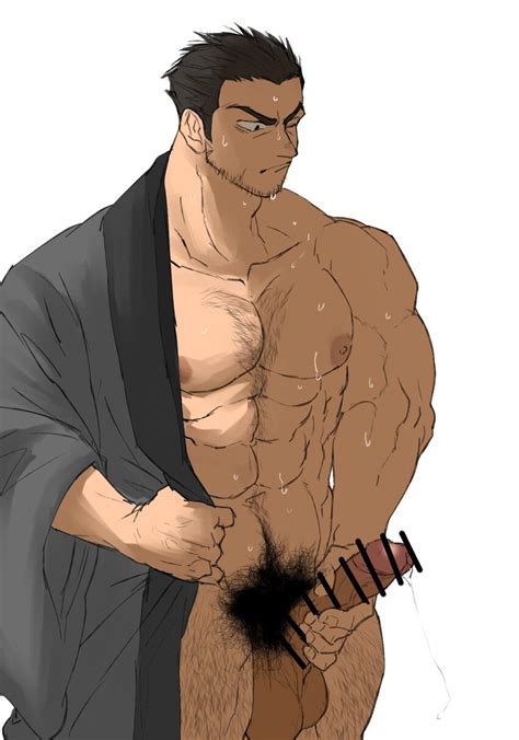 Fugur Fugur Original Highres Boy Abs Bar Censor Bara Bare Pectorals Beard Stubble