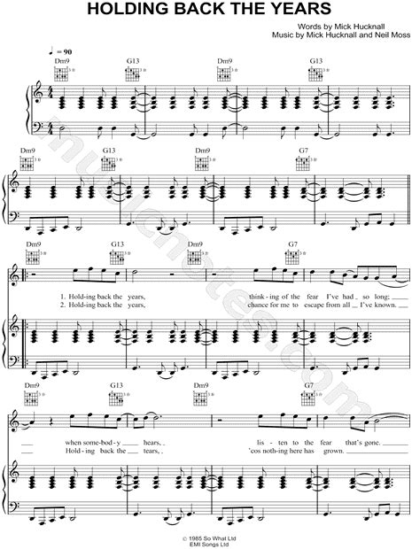 Simply Red Holding Back The Years Sheet Music In A Minor