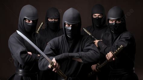 뒤에 칼을 들고 포즈를 취하는 네 명의 닌자 닌자 사진 보여줘 배경 일러스트 및 사진 무료 다운로드 Pngtree