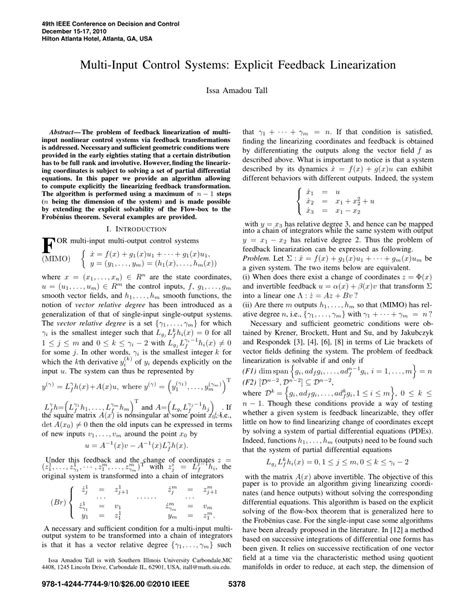 PDF Multi Input Control Systems Explicit Feedback Linearization