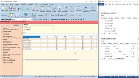 tutorial linear programming with pom qm for windows youtube