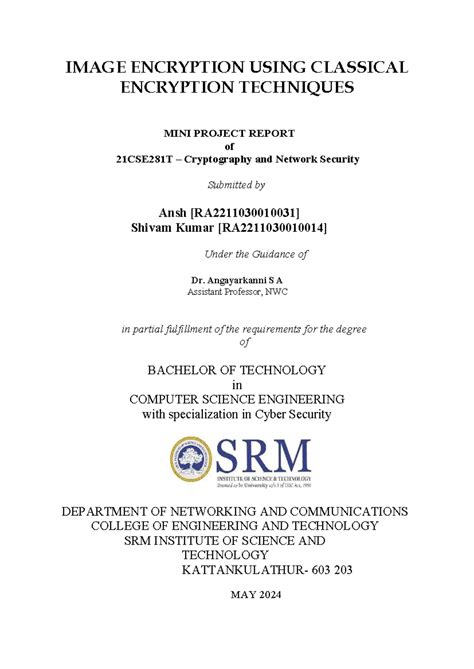 Cns Research Report Work Image Encryption Using Classical Encryption Techniques Mini Project