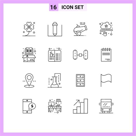 상자의 간단한 윤곽선 16개로 구성된 픽토그램 세트 대포 큰 단순한 Png 일러스트 및 벡터 에 대한 무료 다운로드 Pngtree