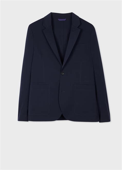 Mens Navy Seersucker Unlined Patch Pocket Blazer