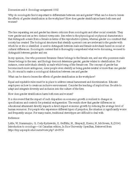 Discussion Unit Sociology Assignment UoPeople Studocu