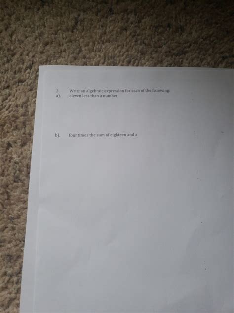 Solved Write An Algebraic Expression For Each Of The