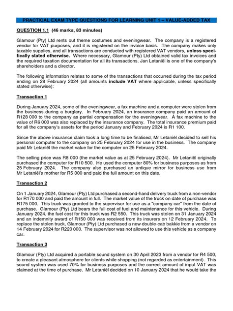 Lu1 Practical Questions Vat Pdf Value Added Tax Taxes