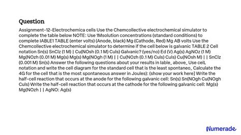 Solved Text Assignment 12 Electrochemical Cells Use The Chemcollective Electrochemical