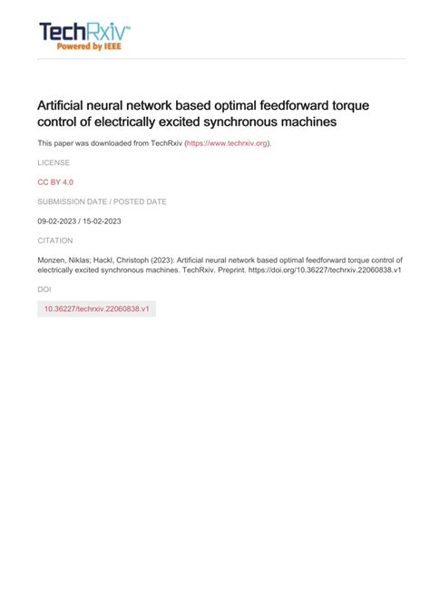 pdf artificial neural network based optimal feedforward torque