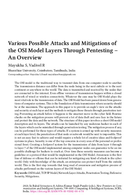 Pdf Various Possible Attacks And Mitigations Of The Osi Model Layers