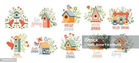 봄 새집 세트 봄 분위기 인사말 카드 템플릿입니다 봄 초대를 환영합니다 미니멀리스트 엽서 새집 그리기에 대한 스톡 벡터 아트 및 기타 이미지 Istock