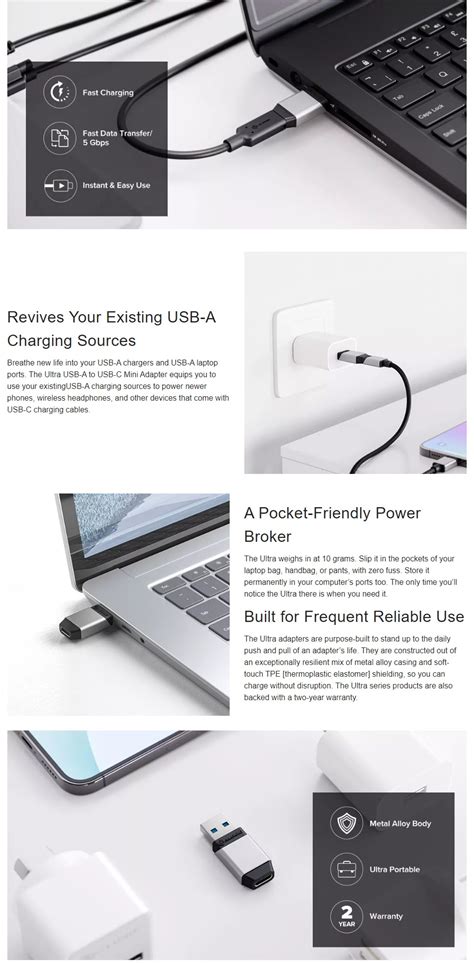 ALOGIC Ultra MINI USB A Male To USB C Female Adapter USB Gen Gbps Space Grey BPC